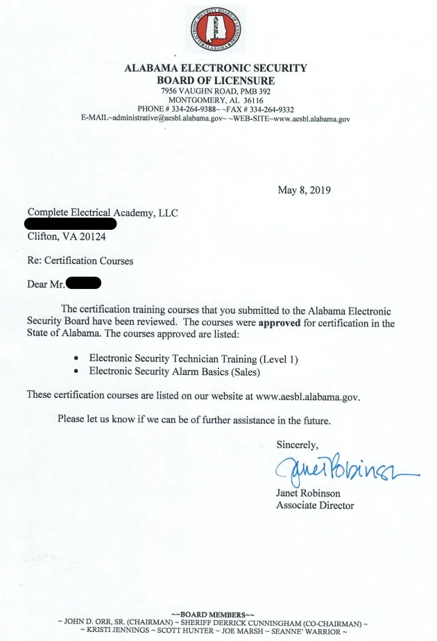 Alabama (Alarm Companies) - Complete Electrical Academy