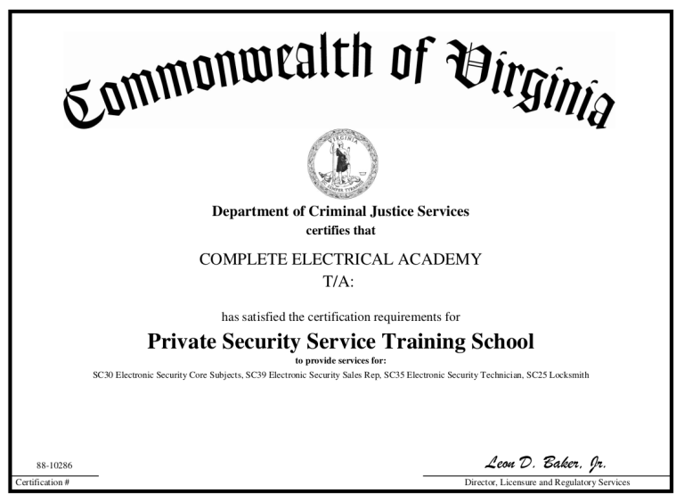 Virginia (Electronic Security & Locksmith) - Complete Electrical Academy